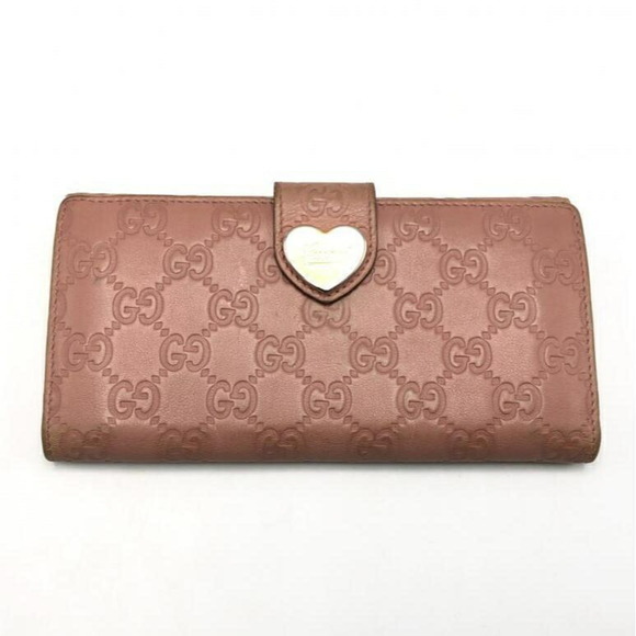 Gucci | Accessories | Gucci Gucci Sima Heart Plate Long Wallet Pink ...